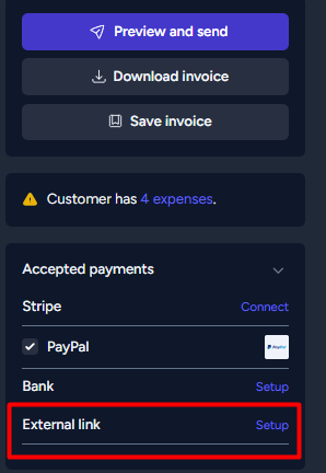 How to add an external payment link on invoice?